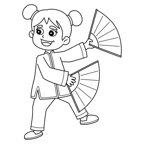 Una Página De Colorear Linda Y Divertida De Una Chica China Con Un