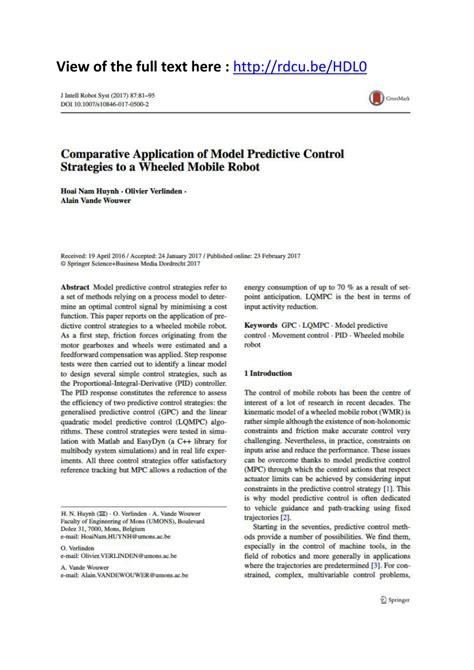 Pdf Comparative Application Of Model Predictive Control Strategies To
