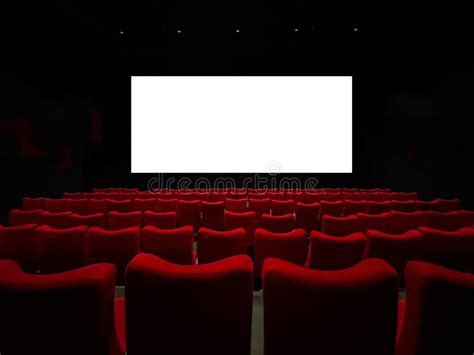 Cinema With Blank Cinema Screen And Classic Red Seats Stock Image