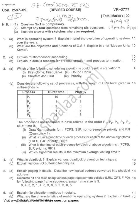 Operating Systems 2008 2009 Be Computer Engineering Semester 4 Se Second Year Old Question