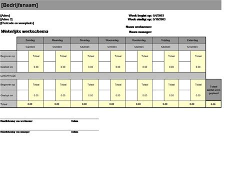 Weekschema Maken In Excel