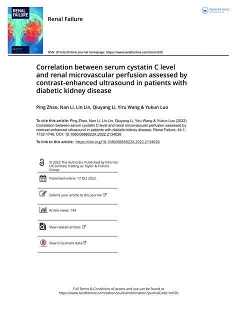 Pdf Correlation Between Serum Cystatin C Level And Renal