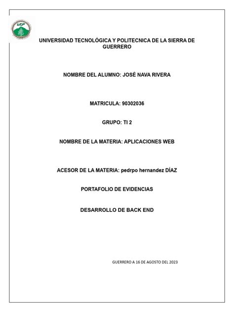 Desarrollo De Back End Pdf Servidor Web Internet Y Web