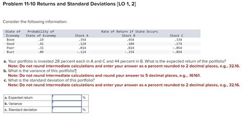 Solved Problem Returns And Standard Deviations LO Chegg