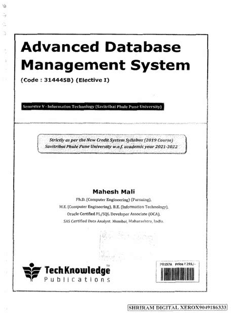 Advanced Data Base Mangement System Pdf