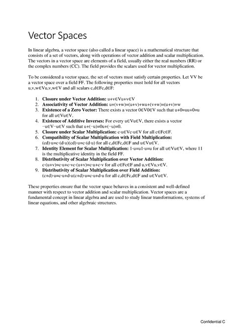 vector spaces in linear algebra confidential c vector spaces in