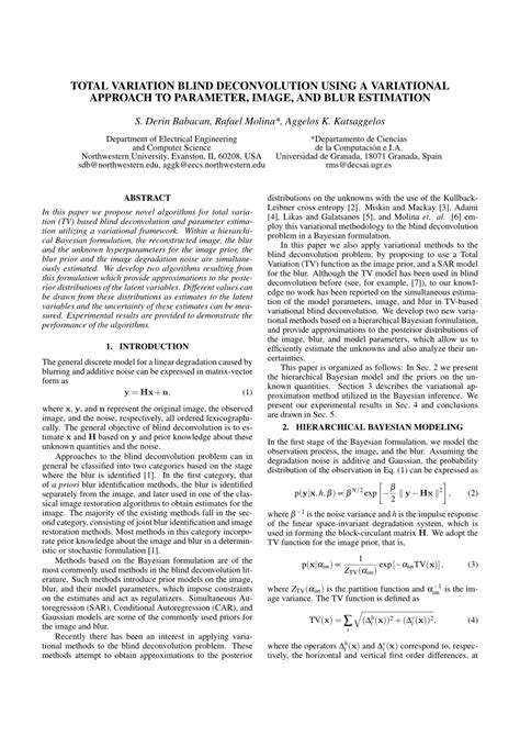 Pdf Blind Deconvolution Using A Variational Approach To Parameter Image And Blur Estimation