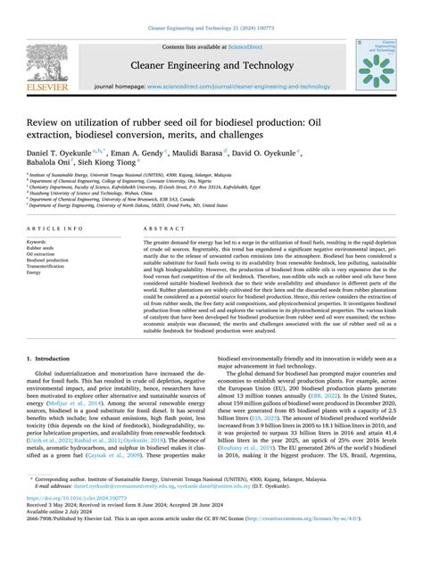 Pdf Review On Utilization Of Rubber Seed Oil For Biodiesel Production