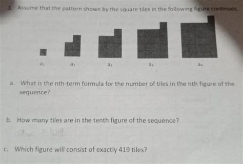 1 Assume That The Pattern Shown By The Square Tiles In The Following Figure Continues A1 A2