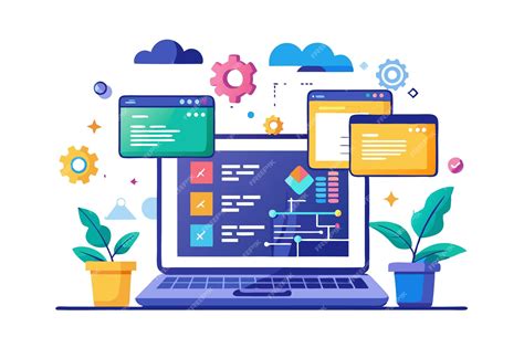 laptop with open web browser windows and design elements premium ai generated vector