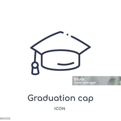 교육 개요 컬렉션에서 선형 졸업 모자 아이콘입니다 얇은 라인 졸업 모자 벡터 흰색 배경에 고립입니다 졸업 모자 유행 삽화 교육에 대한 스톡 벡터 아트 및 기타 이미지