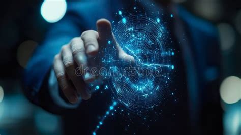 Businessman Interacting Digital Data Hologram Corporate Technology