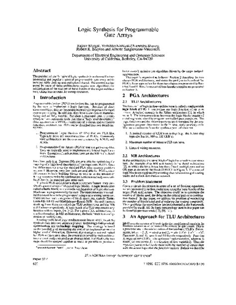Pdf Logic Synthesis For Field Programmable Gate Arrays