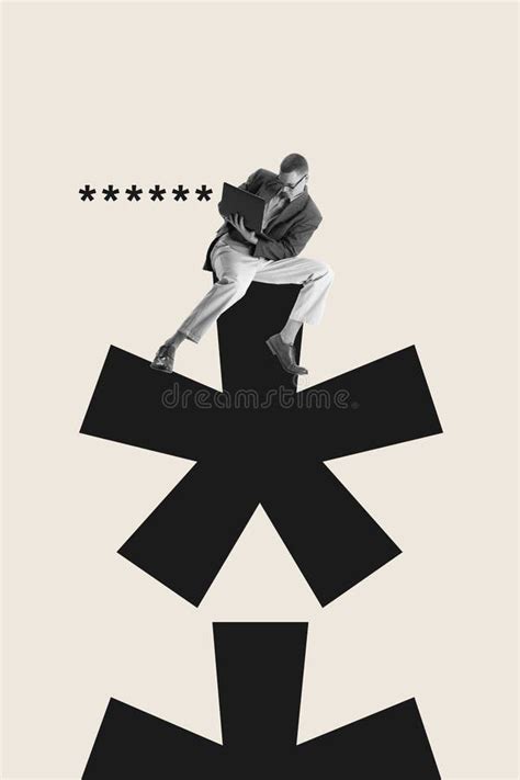 Businessman Sitting Atop Of Asterisk Symbol And Working On Laptop Contemporary Art Collage