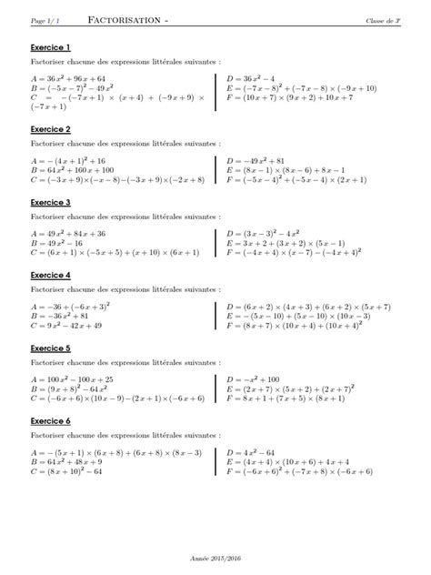 Exercices De Factorisation 4ème Pdf Méthodes Et Références