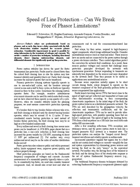 Schweitzer Et Al 2015 Speed Of Line Protection Can We Break Free