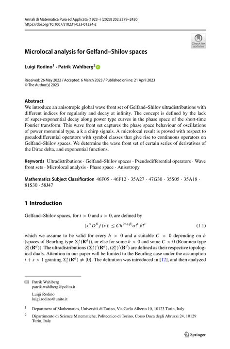 Pdf Microlocal Analysis For Gelfand Shilov Spaces