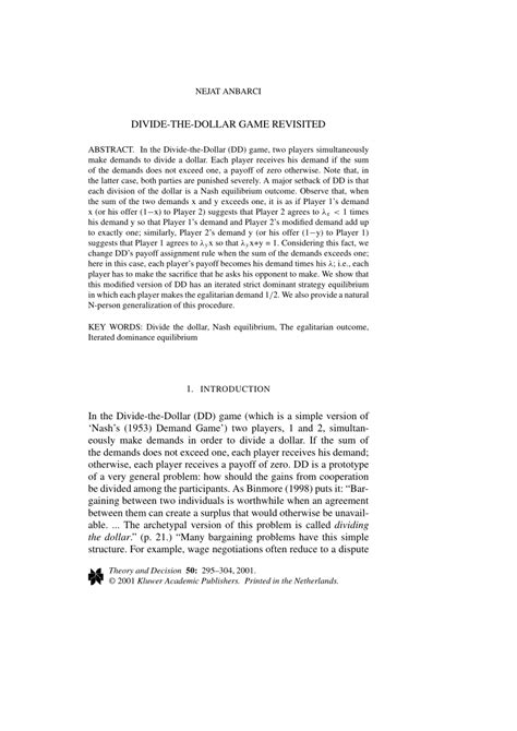 Pdf Divide The Dollar Game Revisited