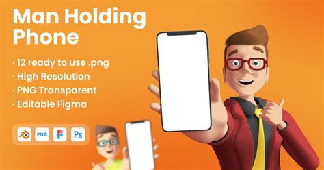 3d Man Holding Phone V 03 Graphic Templates Envato Elements