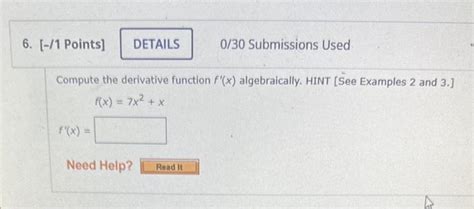 Solved Compute The Derivative Function F X Algebraically Chegg Com