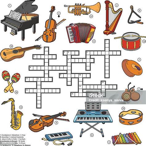 อักษรไขว้สีเกี่ยวกับเครื่องดนตรี ภาพประกอบสต็อก ดาวน์โหลดรูปภาพตอนนี้ เด็ก อายุ กีตาร์