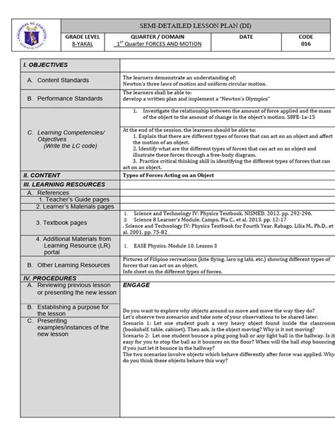 16lesson Plan For Primals Di Pdf Force Learning