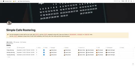 Notion Simple Cafe Rostering Template