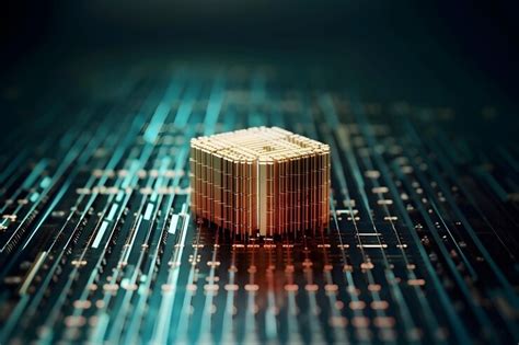 Premium Ai Image Data Storage Cube In The Center Of Electrical Pathways Quantum Computing