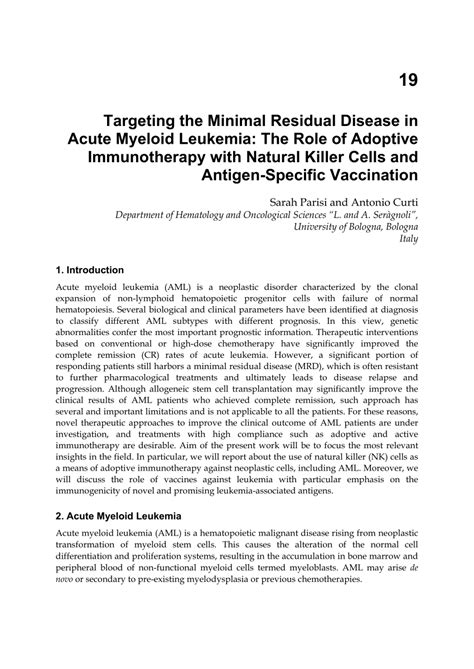 Pdf Targeting The Minimal Residual Disease In Acute Myeloid Leukemia The Role Of Adoptive