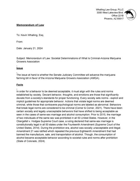 Memorandum Of Law Societal Determinations Of What Is Criminal Jus430 2024 Whalling Law Group