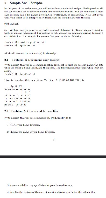 Solved 2 Simple Shell Scripts In This Part Of The Chegg