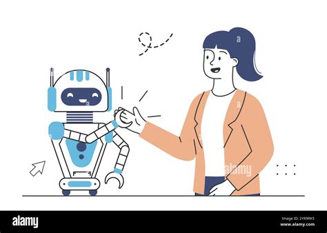 Artificial Intelligence Apps Woman Work With Robot Virtual Helper And