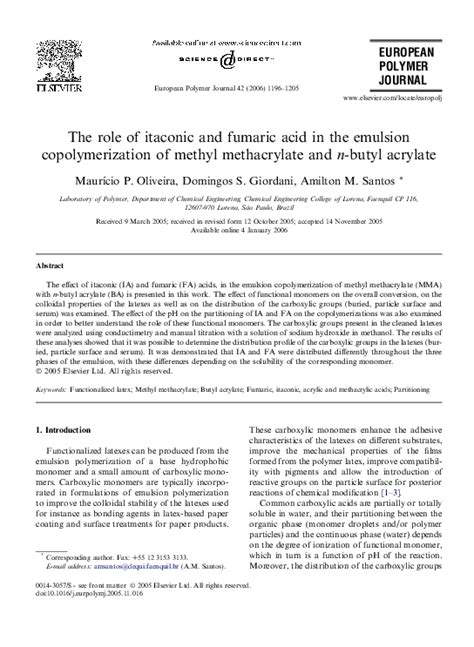 Pdf The Role Of Itaconic And Fumaric Acid In The Emulsion
