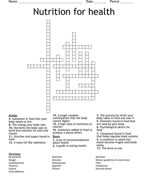 Nutrition For Health Crossword Wordmint