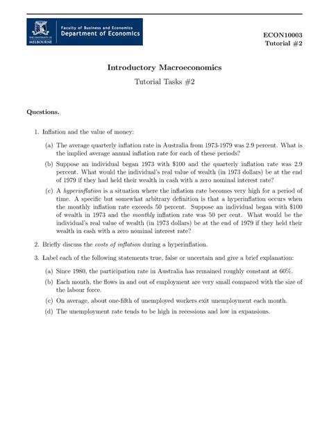 Tutorial Tasks 2 Econ Tutorial Introductory Macroeconomics Tutorial