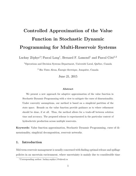 Pdf Controlled Approximation Of The Value Function In Stochastic Dynamic Programming For Multi