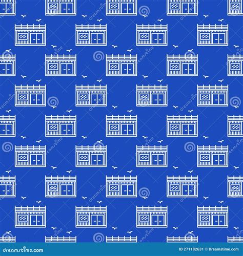 Shipping Container Small House Vector Blue Linear Seamless Pattern Stock Vector Illustration