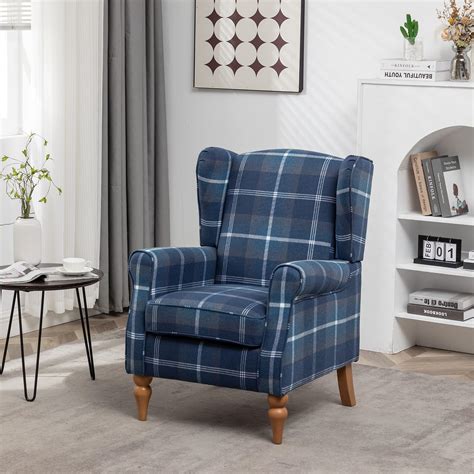 Azrbopo Wingback Tartan Armchair Retro Accent Chair Soft Padded Fabric