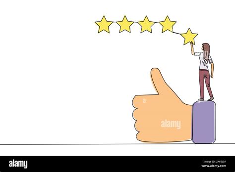 Single Continuous Line Drawing Young Happy Smiling Woman Standing On The Thumbs Up Wants To