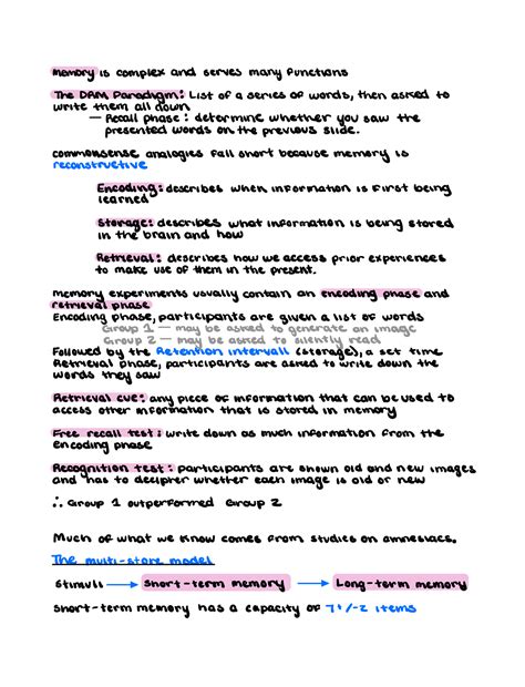 1x03 9 Memory Lecture Notes Memory Is Complex And Serves