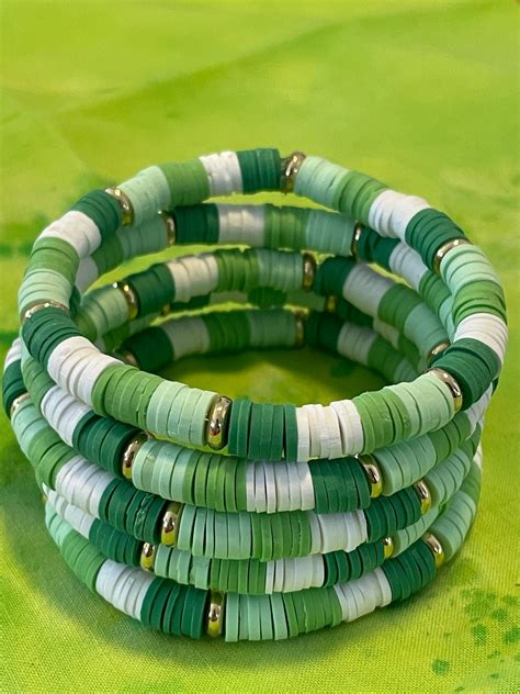 St Patricks Day Green Heishi Beaded Bracelet Womens Etsy Clay