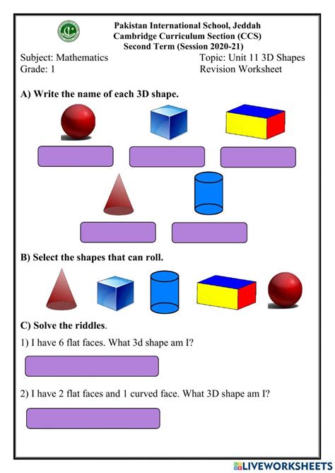 3d Shapes Worksheets For 4th Grade