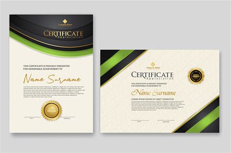 고급 배지와 우아함 현대 패턴 배경 인증서 템플릿 감사 업적 수상 비즈니스 및 교육 요구 사항에 대한 벡터 일러스트레이션 감탄에 대한 스톡 벡터 아트 및 기타 이미지