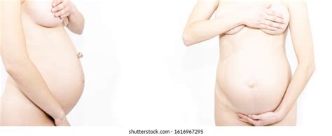 Template Naked Pregnant Woman White Background Stock Photo