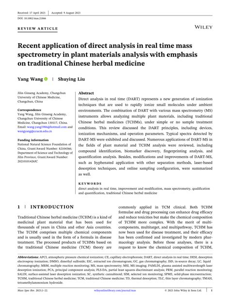 Recent Application Of Direct Analysis In Real Time Mass Spectrometry In Plant Materials Analysis