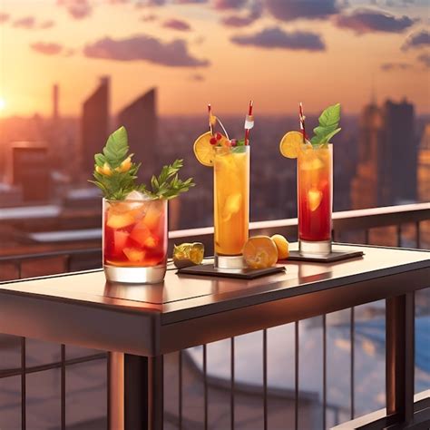Premium Photo Rooftop Bars Offering Sunset Views And Refreshing Cocktails