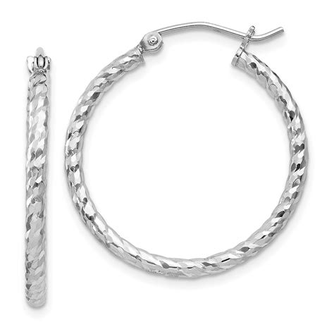 925 Sterling Silver Rhodium Plated Diamond Cut Womens Tube 2mm Hoop