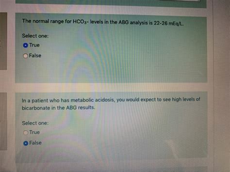 Solved The Normal Range For Hco3 Levels In The Abg Analysis