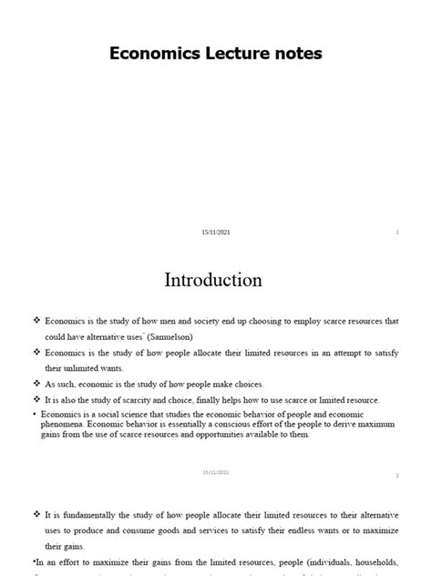 Microeconomics Lecture Notes Pdf Economics Trade