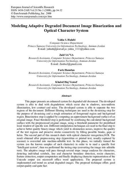 Pdf Modeling Adaptive Degraded Document Image Binarization And Optical Character System